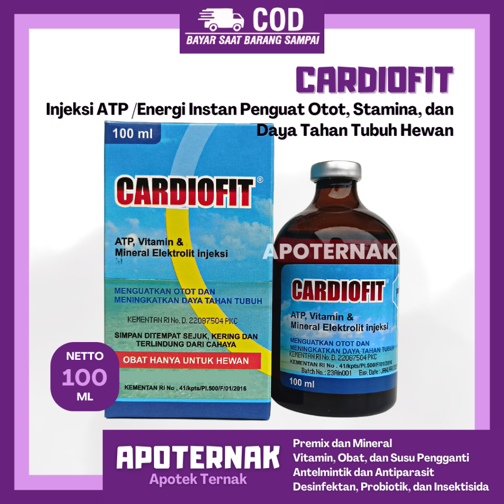 Jual CARDIOFIT 100mL - ATP Vitamin Mineral Penguat Otot Hewan Sapi ...