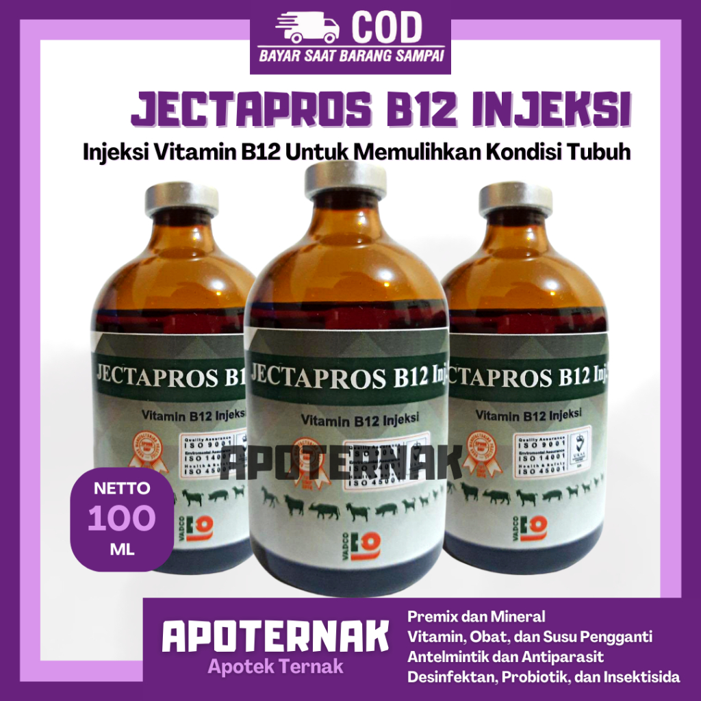 Jual JECTAPROS B12 Inj 100ml - Vitamin B12 Hewan Obat Anemia Stamina ...