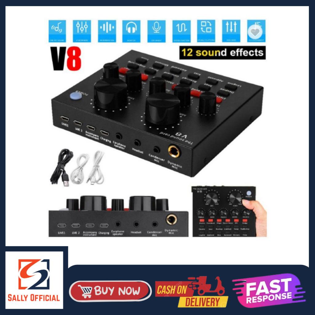 Jual V8 Sound Card V8 Singing Live Soundcard Mixer External Audio ...