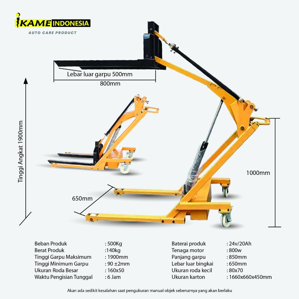 Jual Portable Handlift / Forklift Elektrik IKAME 500 kg Original 100% ...