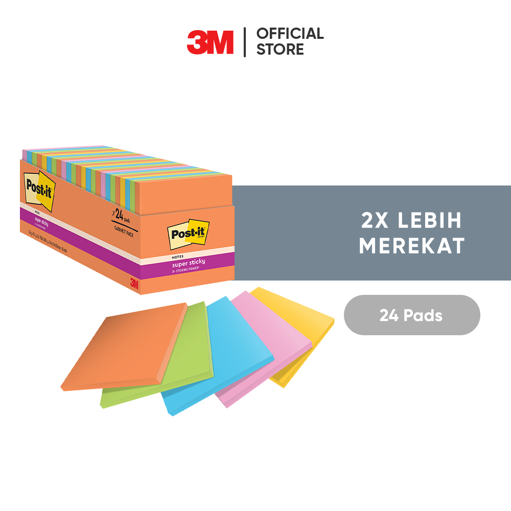 Jual 3M™ Post-it® Super Sticky, Notes, 2x Lebih merekat, 24 pads, 76x76 ...