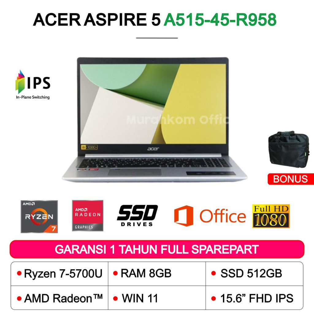 Jual ACER ASPIRE A515-45-R958 AMD RYZEN 7 5700U 16GB 512GB 15"FHD IPS ...