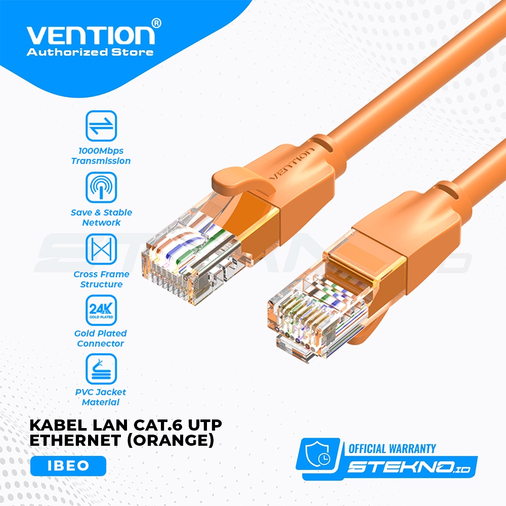 Jual Vention Kabel Lan RJ45 Cat6 Cat.6 Gigabit Ethernet UTP Round 1m 2m ...