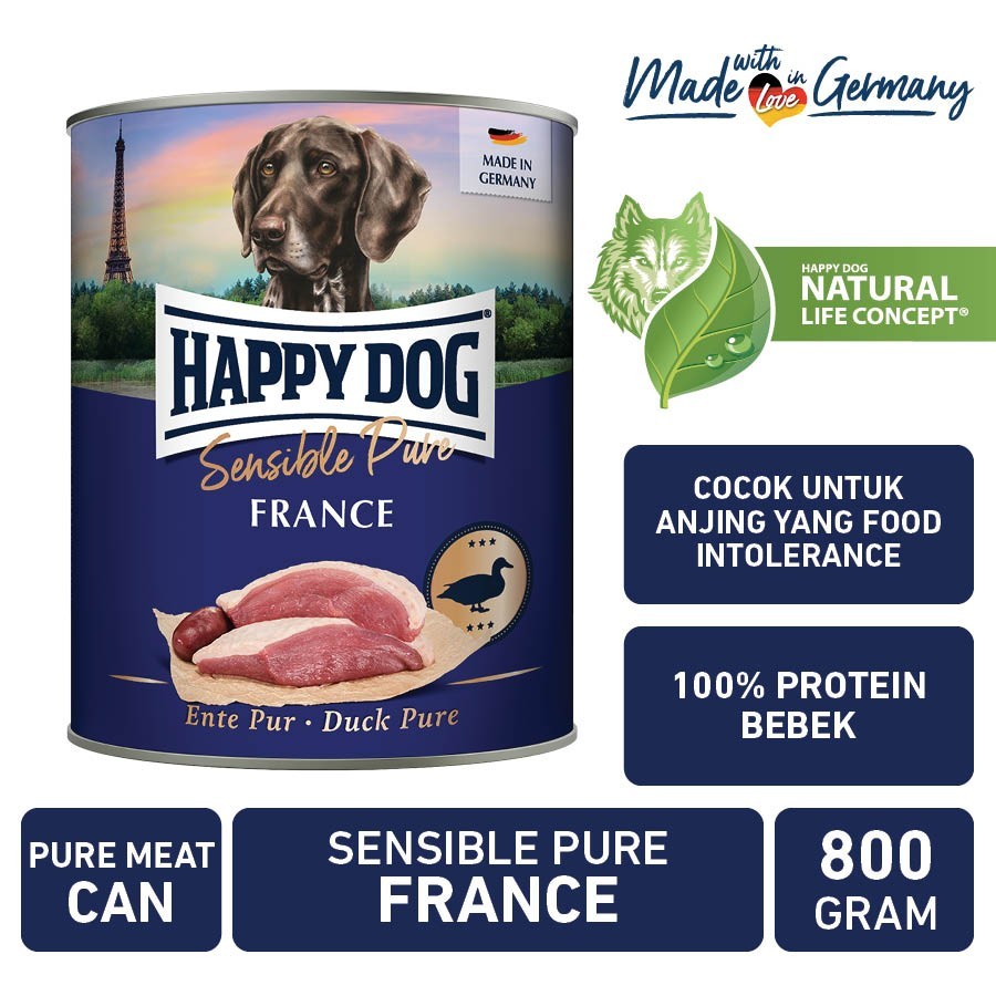 Jual Happy Dog Makanan Anjing Basah Sensible Pure France Duck 800gr ...