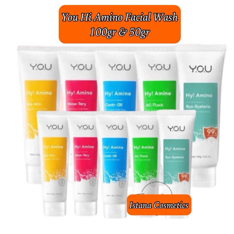 Jual YOU BRIGHTENING FACIAL WASH HY! AMINO 100 GR & 50 GR/FACE WASH ...
