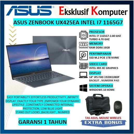 Jual LAPTOP ASUS ZENBOOK UX425EA INTEL I7-1165G7 RAM 16GB 1TB 14 FHD ...