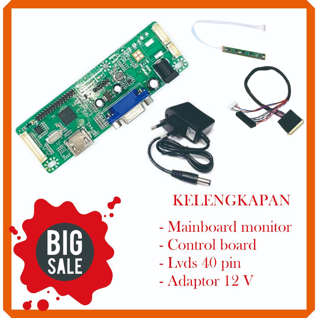 Jual mainboard monitor universal vga hdmi paket ex lcd led lvds 40 pin ...