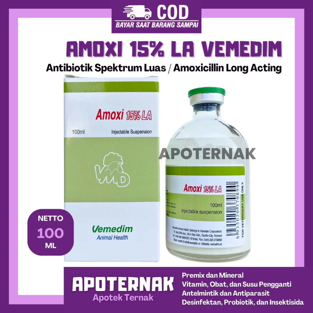 Jual AMOXI 15% LA Vemedim 100 ml - Amox Antibiotik Pernapasan ...