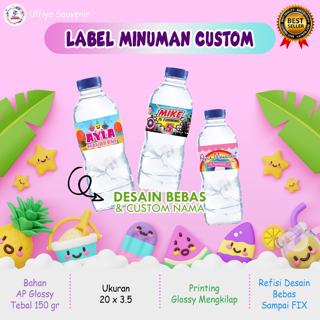 Jual Custom Label Minuman Ulang Tahun Botol Air Mineral Perlengkapan ...