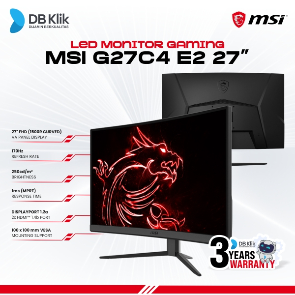 Jual LED Monitor Gaming MSI G27C4 E2 27" Curve VA 170Hz Fhd 1ms Hdmi DP ...