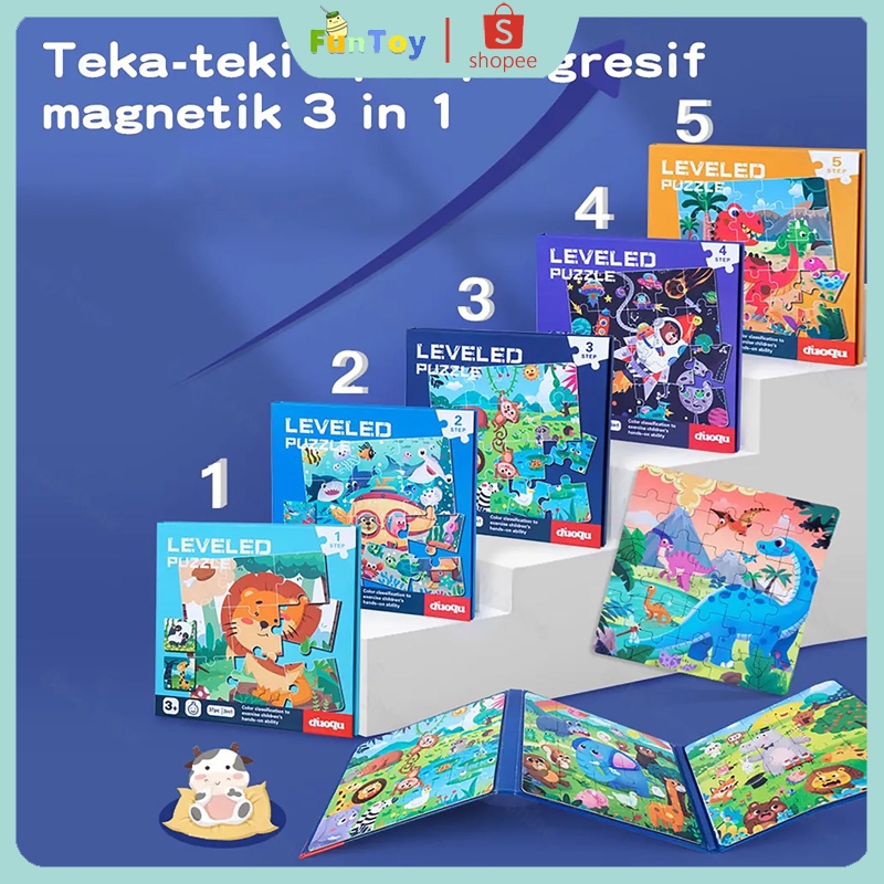 Jual FUNTOY 3 IN 1 Kayu Puzzle Magnet Leveled Puzzles Anak Cocok 3 -7 ...