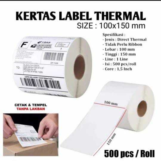 Jual LABEL STICKER THERMAL 100 X 150 BARCODE 100X150 UKURAN A6 | Shopee Indonesia