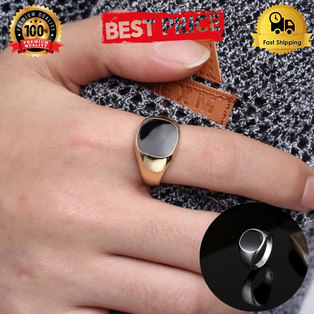 Jual Cincin Pria Titanium Silver Gold Hitam Oval Kotak Mafia Ring Keren ...