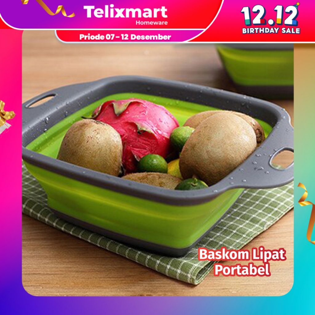 Jual Baskom Lipat silicone Tempat Cuci Peniris Beras Buah buahan dan ...
