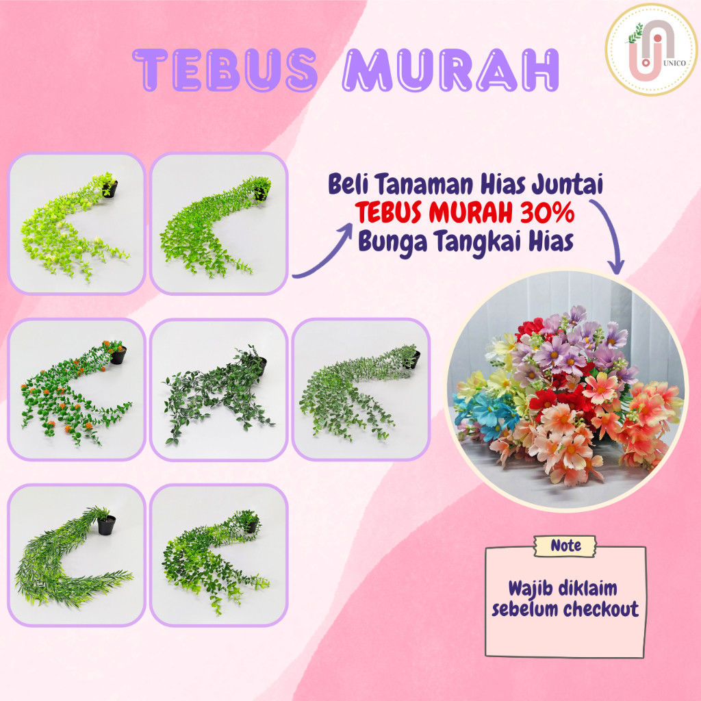 Jual UNICO Daun Rambat Palsu Tanaman Hias Indoor Pot Bunga Artificial ...