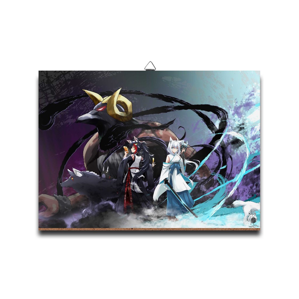 Jual Poster dinding kayu anime vtuber SHIRAKAMI FUBUKI X OOKAMI MIO ...