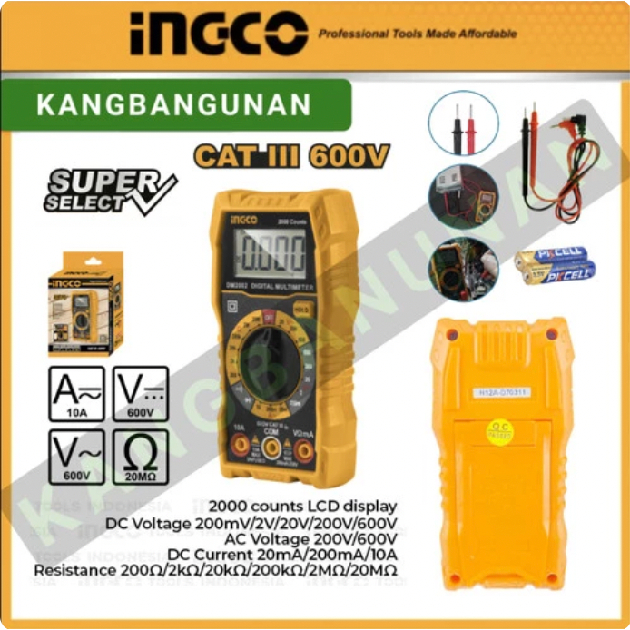 Jual MULTIMETER / MULTITESTER DIGITAL / MULTI METER TESTER INGCO DM2002 ...