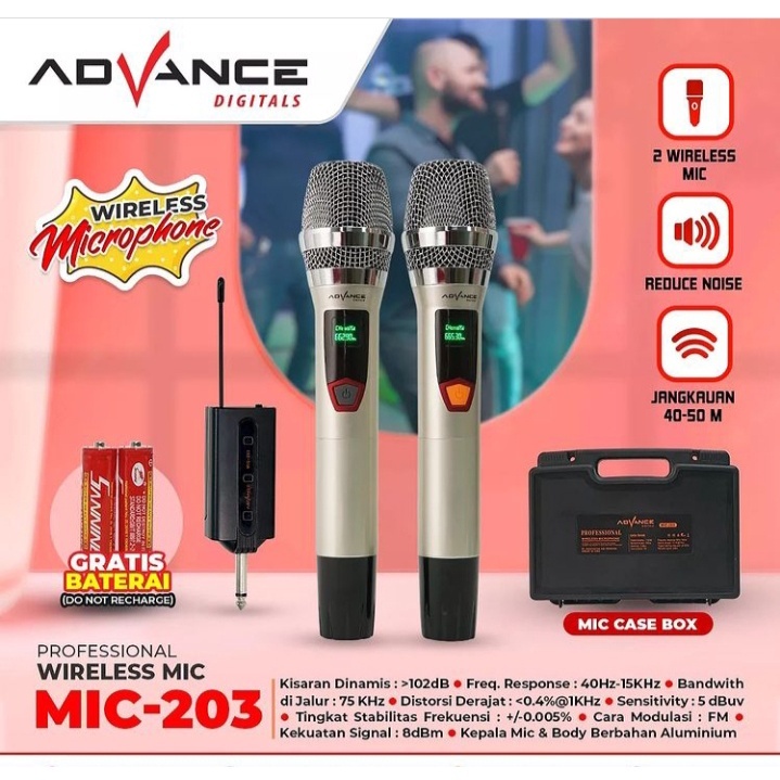 Jual Advance MIC-203 Profesional 2 Mic Wireless Microphone Karoke Mic ...