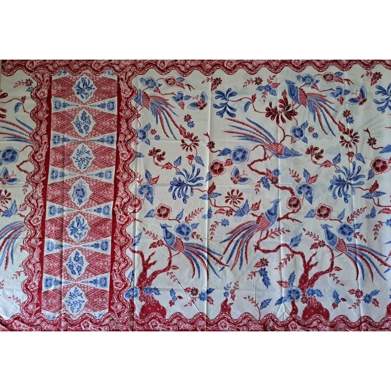Jual Kain batik Encim cap primis motif burung hong merah biru | Shopee ...