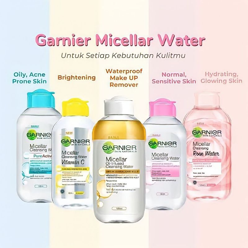Jual GARNIER Micellar Water Pink / Blue / Salicylic BHA/ Rose / Vit C ...