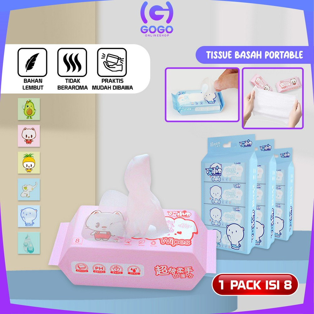 Jual GOGO-C949 Tissue Basah Mini Karakter Travel 8in1 / Tisue Basah ...