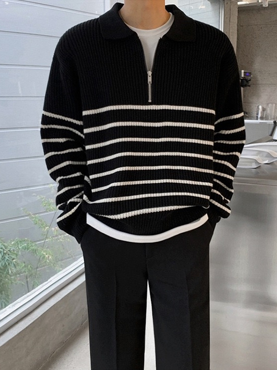 Jual JACE STRIPED POLO SWEATER (BLACK) | SWEATER POLO RAJUT PRIA ...