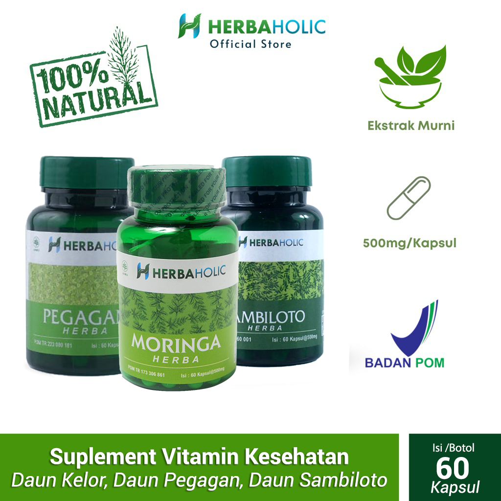 Jual Herbaholic.id Bundling Herba Kapsul Suplemen Vitamin Kesehatan Ekstrak Daun Kelor Pegagan ...