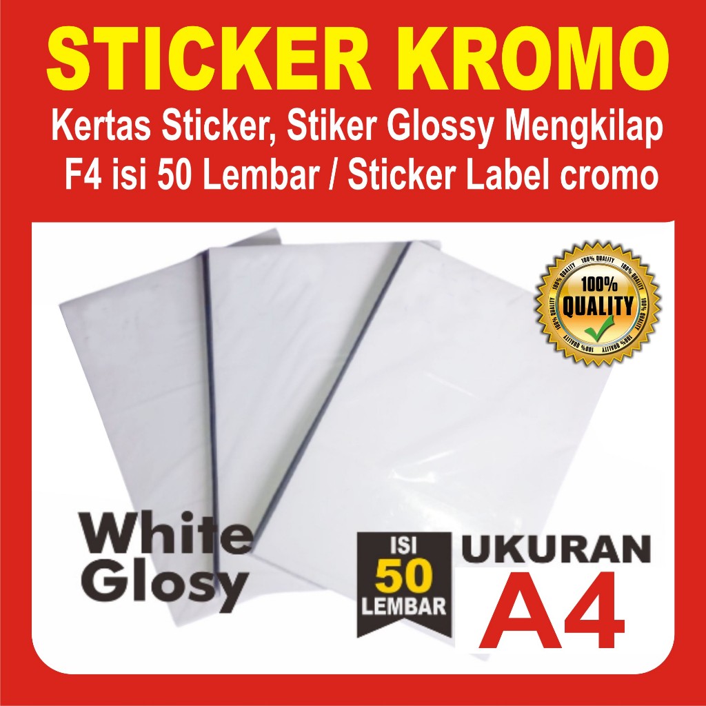 Jual Kertas Sticker, Stiker Glossy Mengkilap A4 isi 50 & 20 Lembar ...