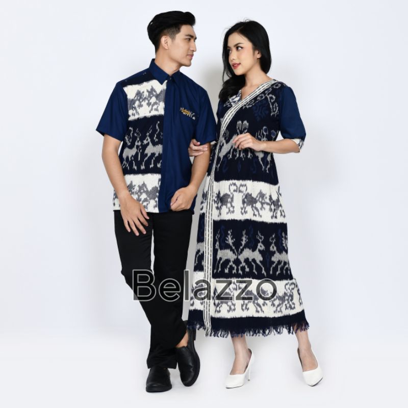 Jual Baju Couple Batik Tenun Troso Motif Sumba Warna Biru - Baju Tenun ...