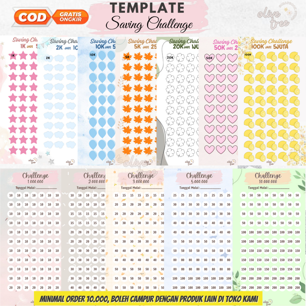 Jual Isi Binder Saving Challenge A6 Tebal Kertas Bugdeting Menabung 200gsm Loose Leaf 6lubang ...