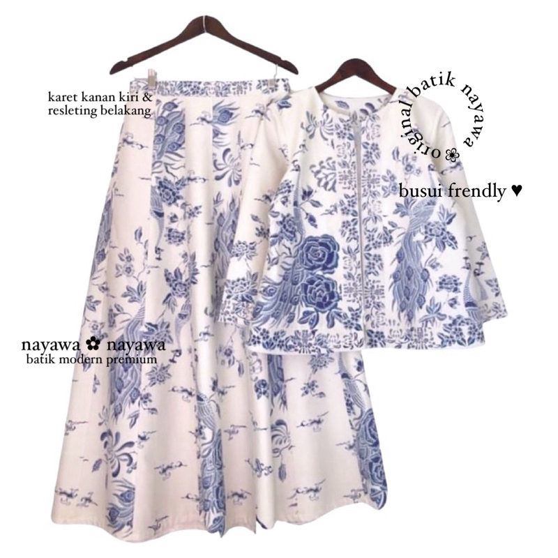 Jual Batik Nayawa Mandala One Set Warna Biru Outfit Lebaran Rok Blouse ...