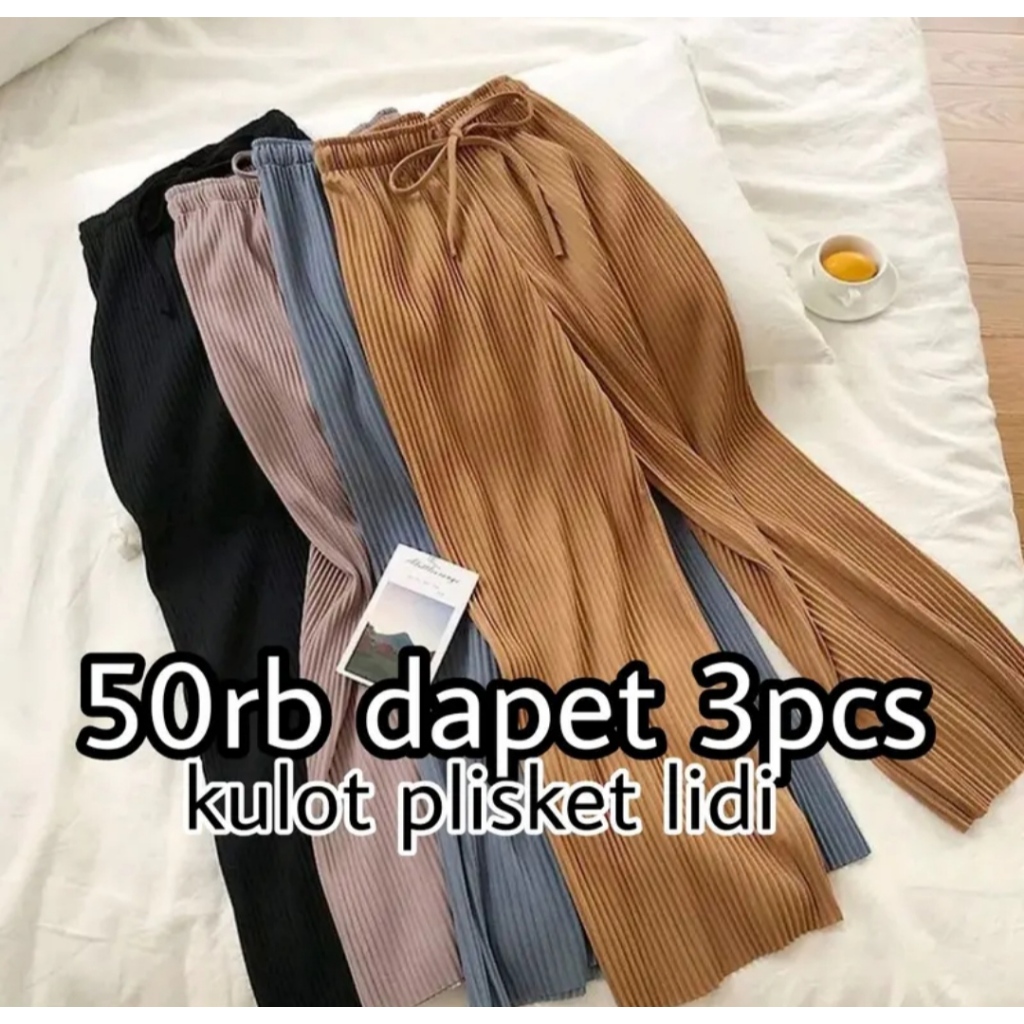 Jual ( 3 PCS ) CELANA KULOT PLISKET LIDI Bawahan Wanita Celana Plisket ...