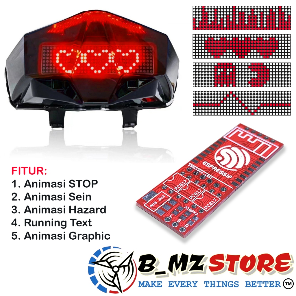 Jual PCB Stop Lamp Dot Matrix Vario ESP8266 Wifi - Tail Light Stoplamp ...