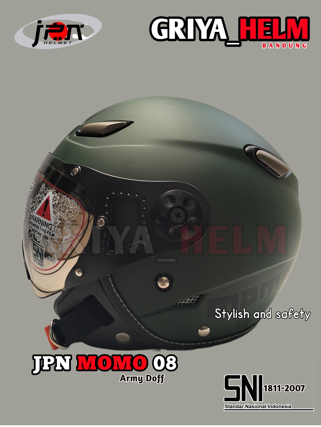Jual Helm jpn momo kaca pilot hijau army dop SNI | Shopee Indonesia