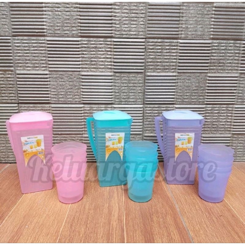 Jual (Hw)Teko set gelas plastik/eskan set gelas 4pcs + Teko mini picnic ...