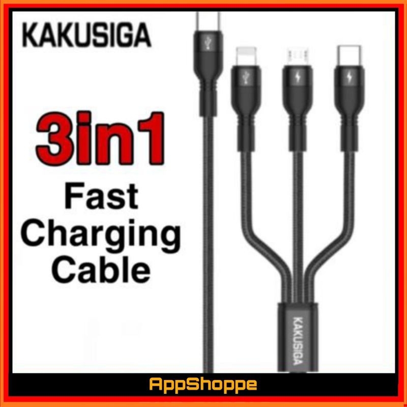 Jual KAKUSIGA 3in1 Fast Charging Data Cable Kabel Data USB Aluminium ...