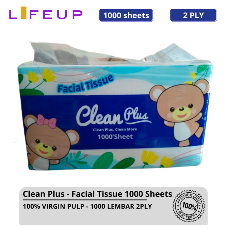 Jual CLEAN PLUS - Facial Tissue 1000 Sheets (2 Ply) I Tisu Wajah ...