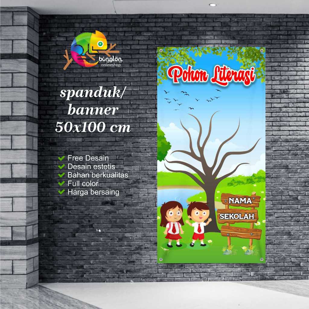 Jual Spanduk Banner 50x100 Pohon Literasi Sekolah Custom Desain ...