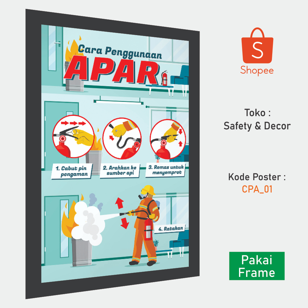 Jual Safety Poster K3 : Cara Penggunaan APAR + Frame | Shopee Indonesia