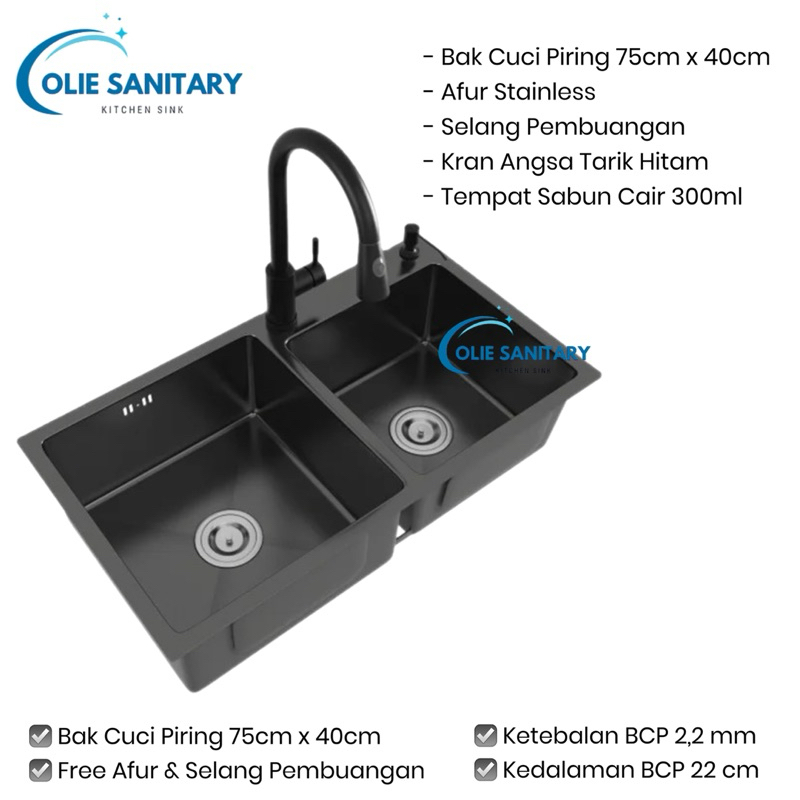 Jual Bak Cuci Piring 7540 Kitchen Sink Wastafel Premium Stainless SUS ...