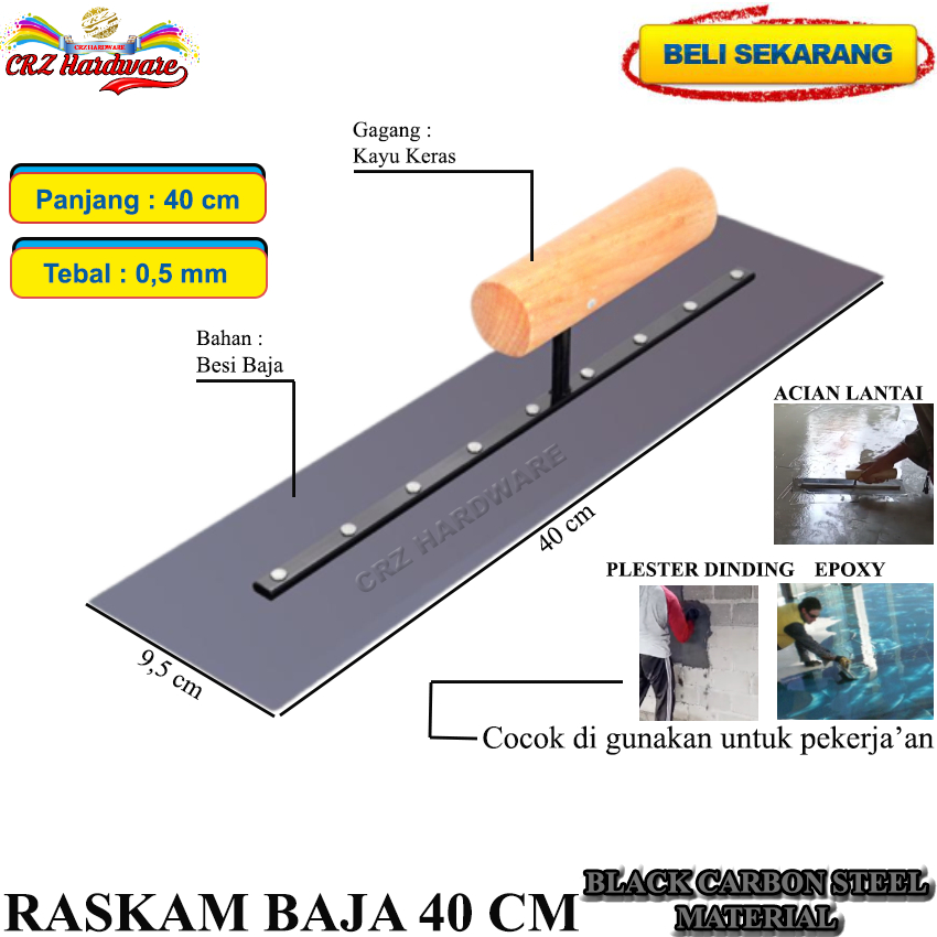 Jual Raskam Besi Baja 40 cm Roskam Reskam Plat Karbon Trowel Epoxy Alat ...