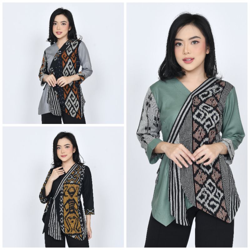 Jual Baju Atasan Blouse Batik Tenun Wanita Modern - Kemeja Kerja Batik ...