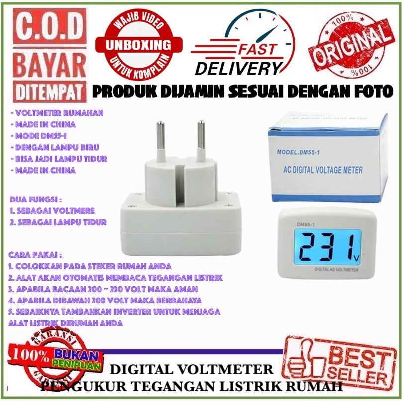 Jual DIGITAL VOLTMETER DM55-1 AC VOLT METER 220V PLUG EU ALAT UKUR ...