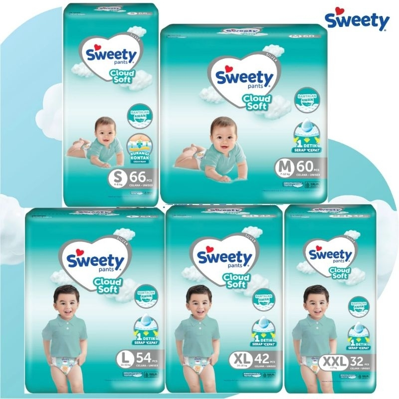 Jual Sweety Silver Pants S66/ M60/ L54/XL42/XL34/XXL32 popok Newborn ...