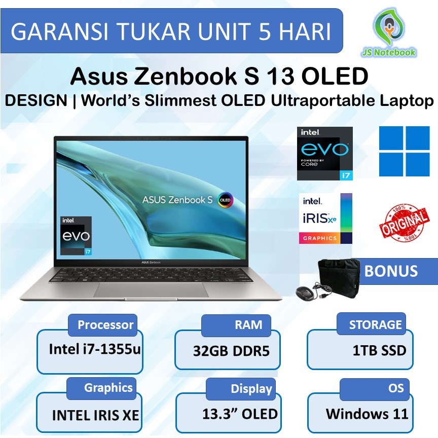 Jual Asus Zenbook S 13 OLED UX5304 Intel i7-1355u 32GB 2TB SSD Win11 | Shopee Indonesia