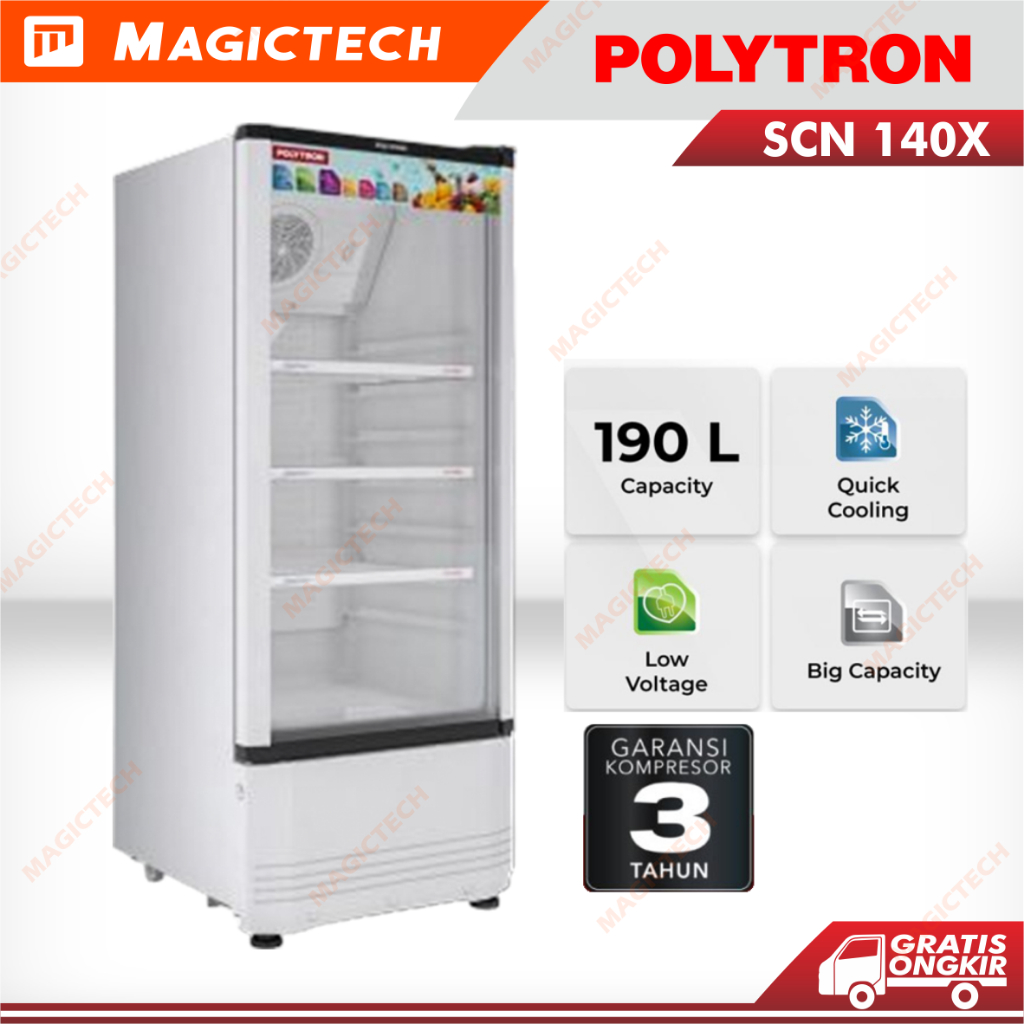 Jual SHOWCASE POLYTRON SCN 140X 3 RAK 190L DISPLAY COOLER SCN 140 ...