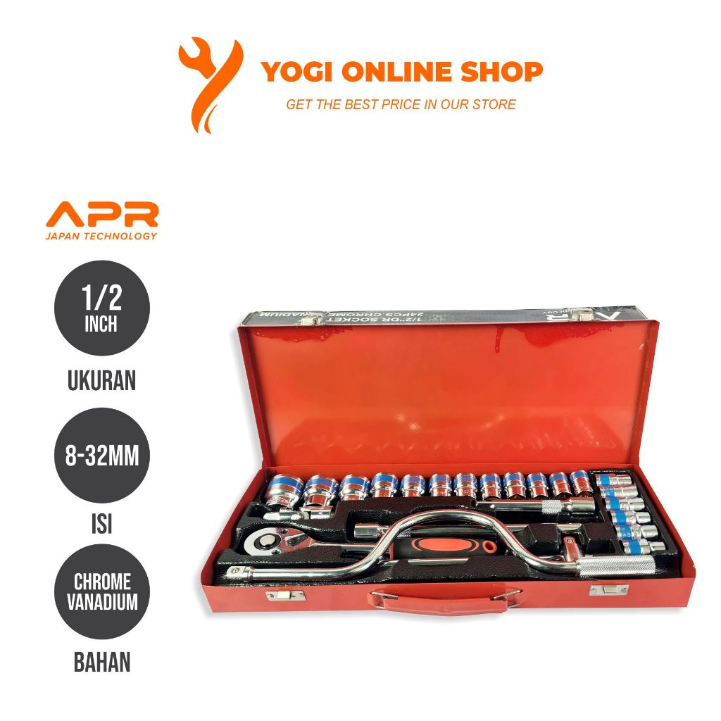 Jual APR kunci set 24pc box besi 1/2inch rachet sock soket shock set ...