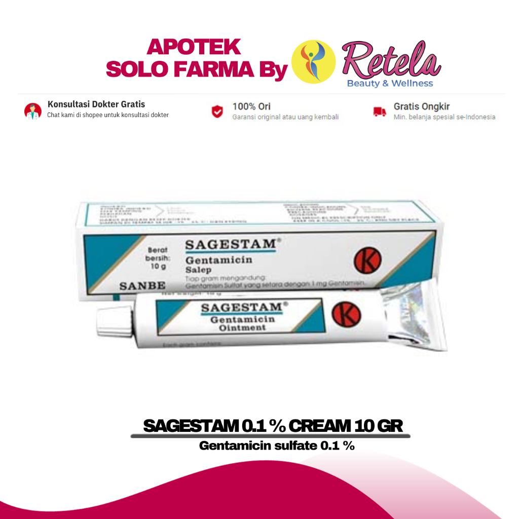 Jual SAGESTAM 0.1% CREAM 10GR ( GENTAMICIN SULPHATE ) | Shopee Indonesia