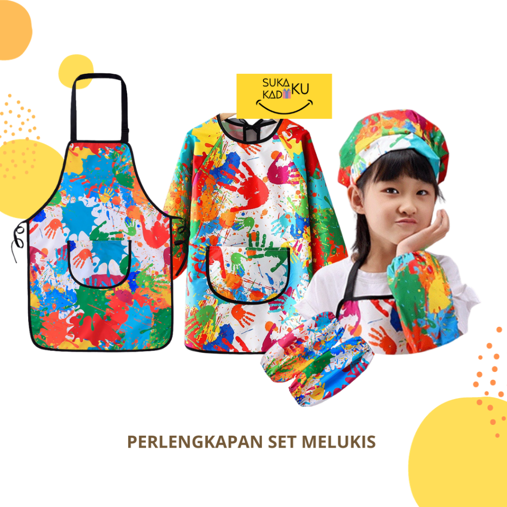 Jual Set Apron/Celemek Glove Cap Anak Melukis Sarung Tangan Art Import ...
