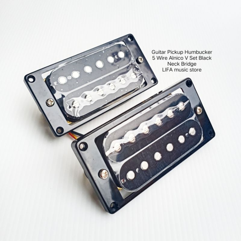 Jual Guitar Pickup Humbucker 5 Wire Alnico V Set Black Neck Bridge ...